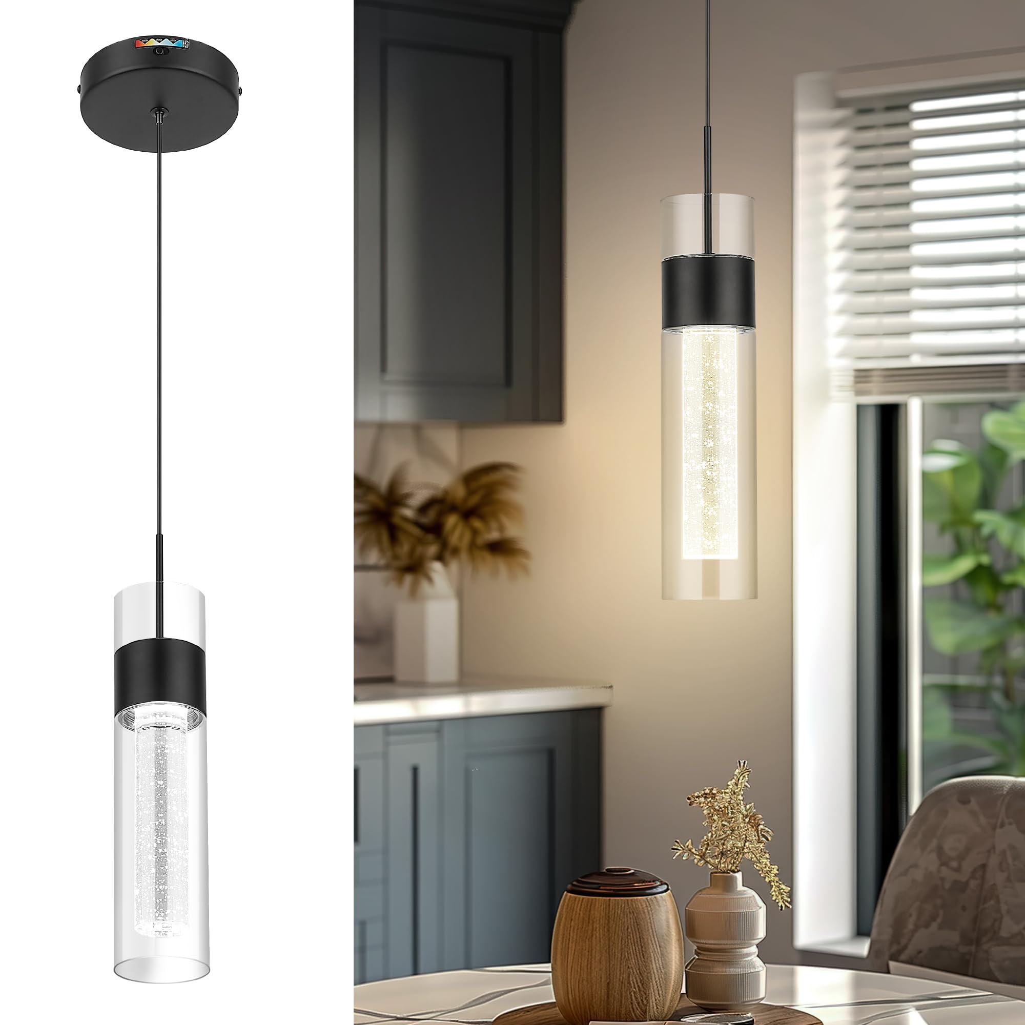 kudos Black Pendant Light Fixtures, Modern LED Pendant Lights with Cle ...