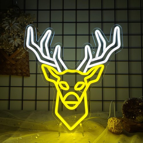 Deer Head LED Neon Sign, USB Powered Wall Art for Living Room, Man Cav ...